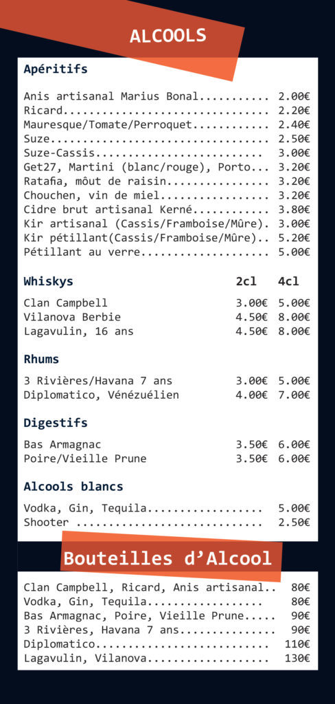Carte des boissons - Café Plùm