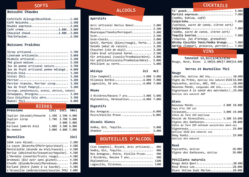 Carte des boissons - Café Plùm